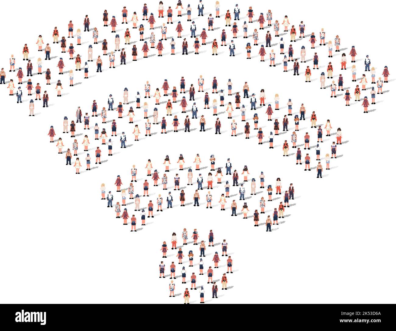 Large group of people silhouette crowded together in wifi shape ...