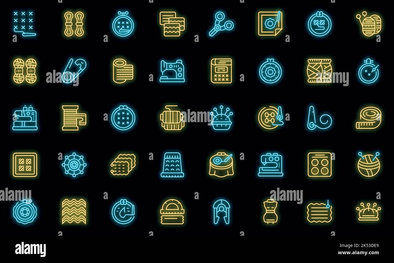 Embroidery class icons set outline vector. Children classroom. Fun ...