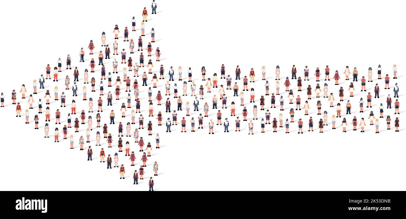 Large group of people silhouette crowded together in arrow left ...