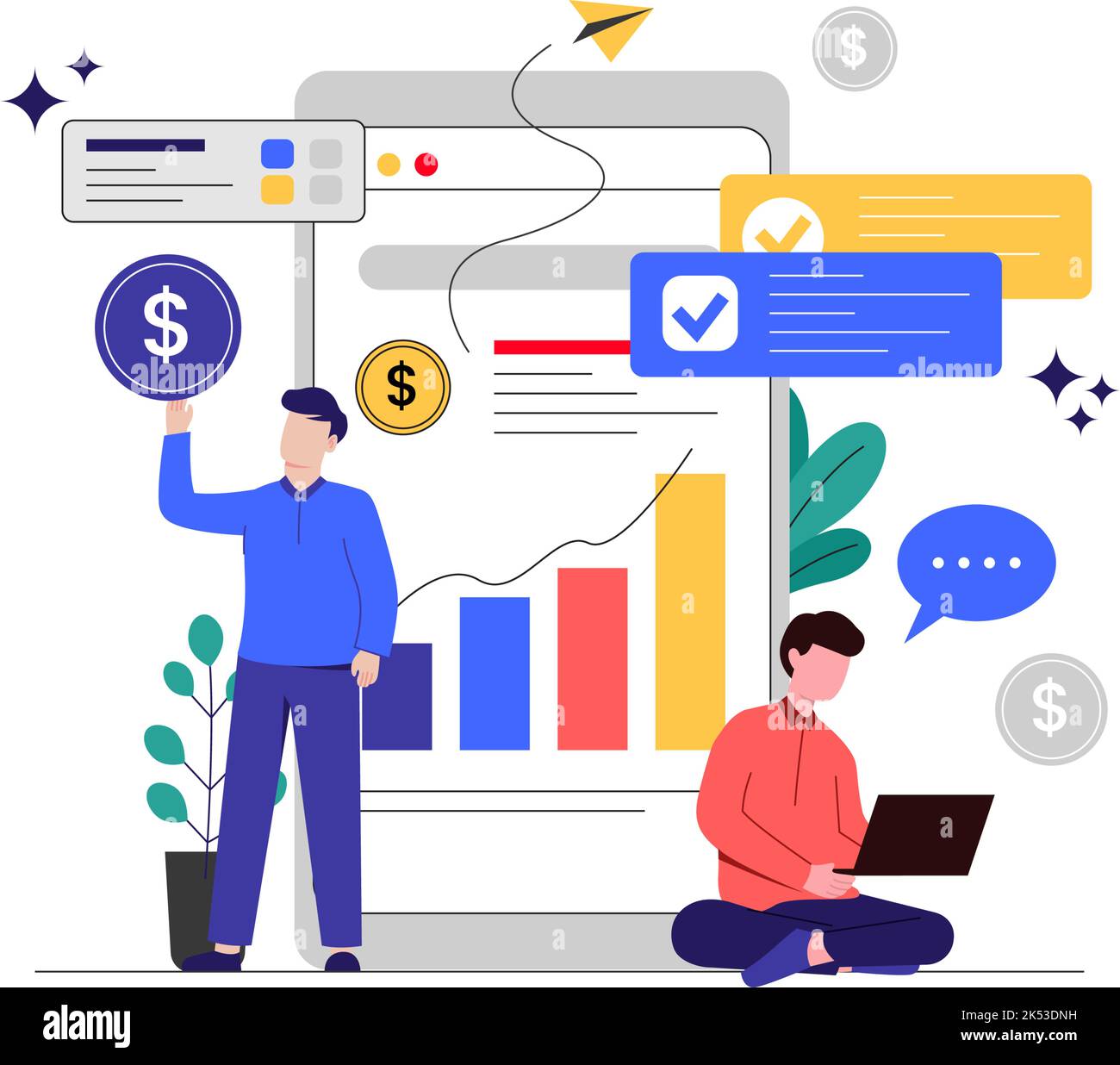 An illustration of project planning, cooperation, and workflow process ...