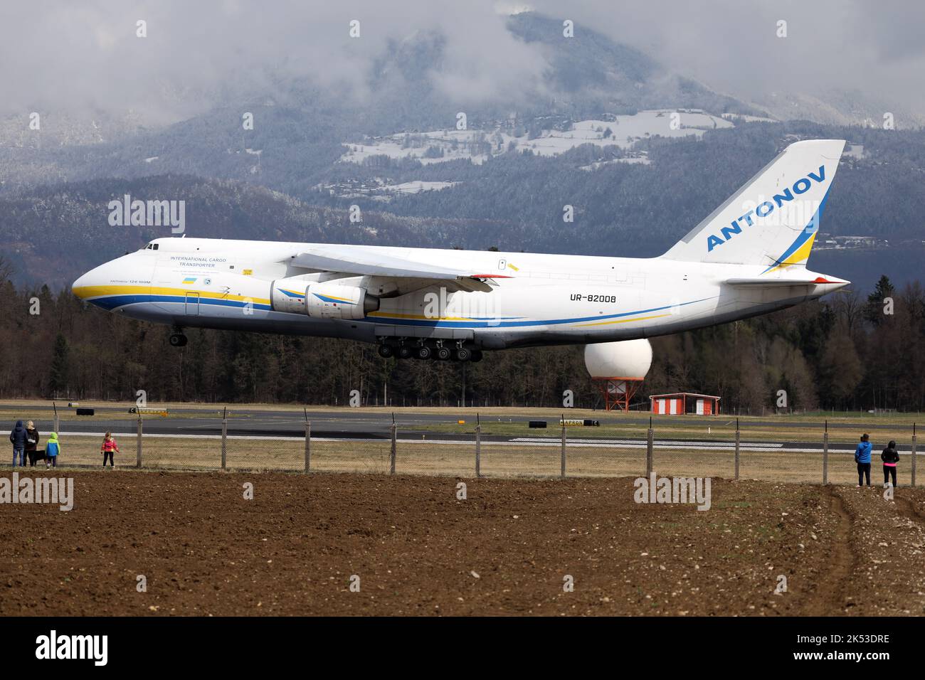 Antonov An-124 landing at airport of Ljubljana. The size of the ...