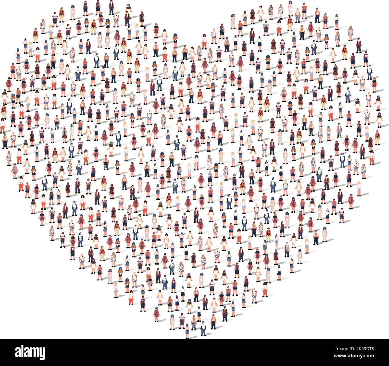 Large group of people silhouette crowded together in heart shape ...