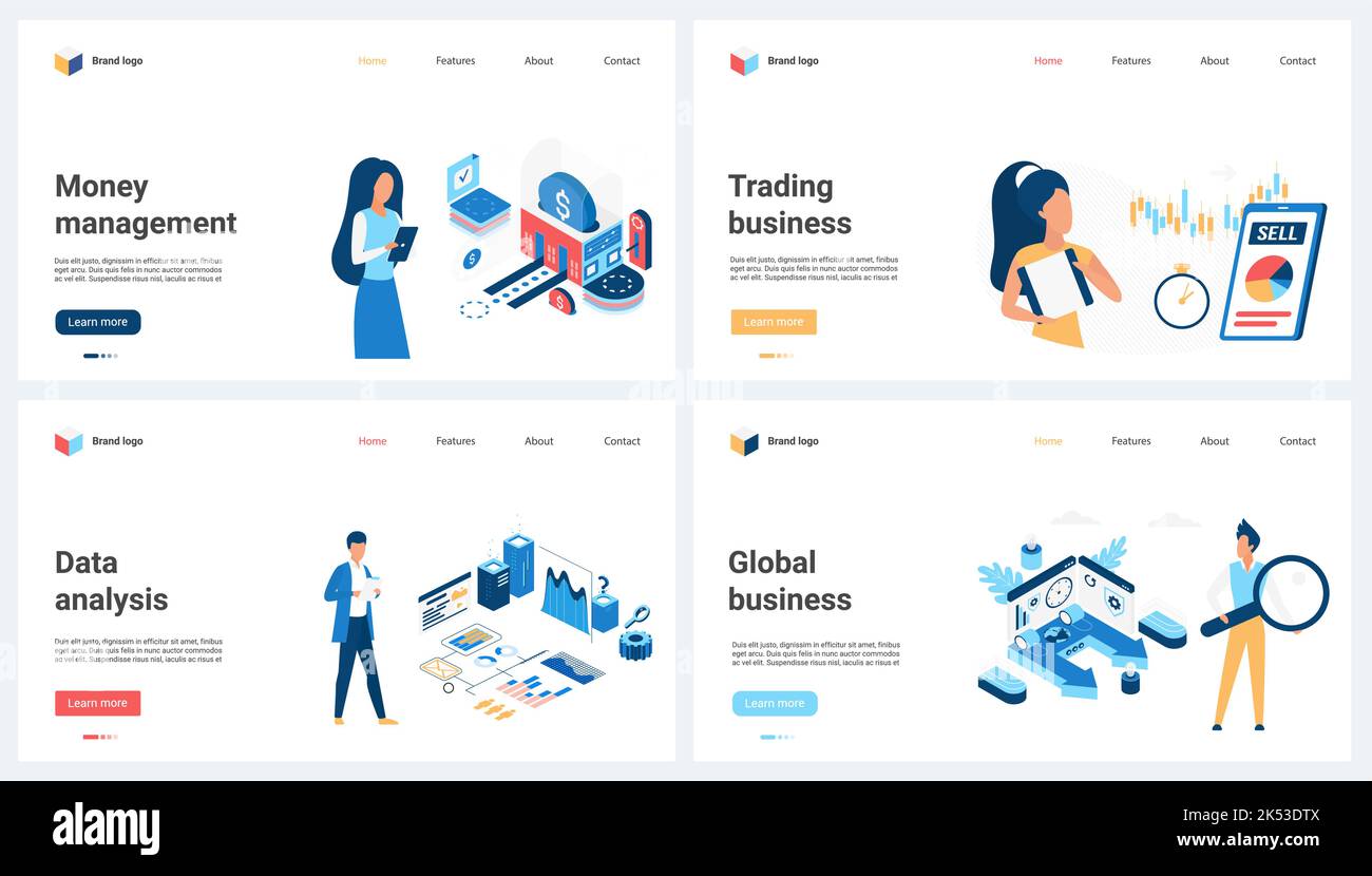 Financial technology, business strategy, big data analysis set vector ...