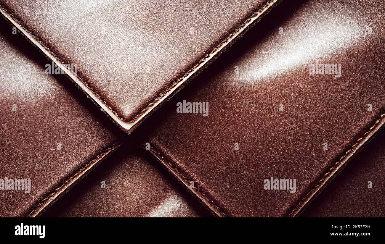 A closeup of brown leather pads layered atop each other with seams at ...