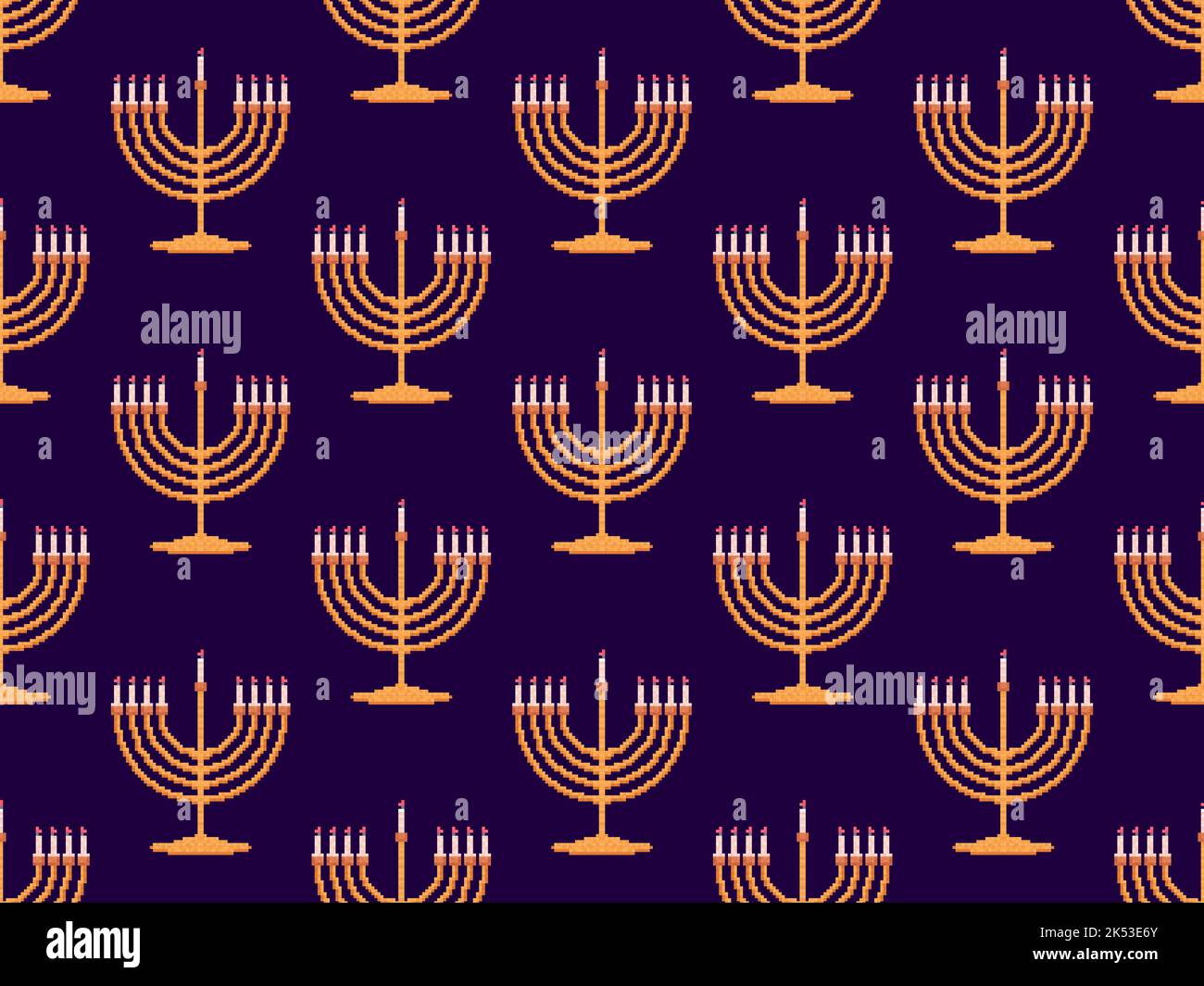 Pixelated menorah with nine Hanukkah candles seamless pattern. Happy ...