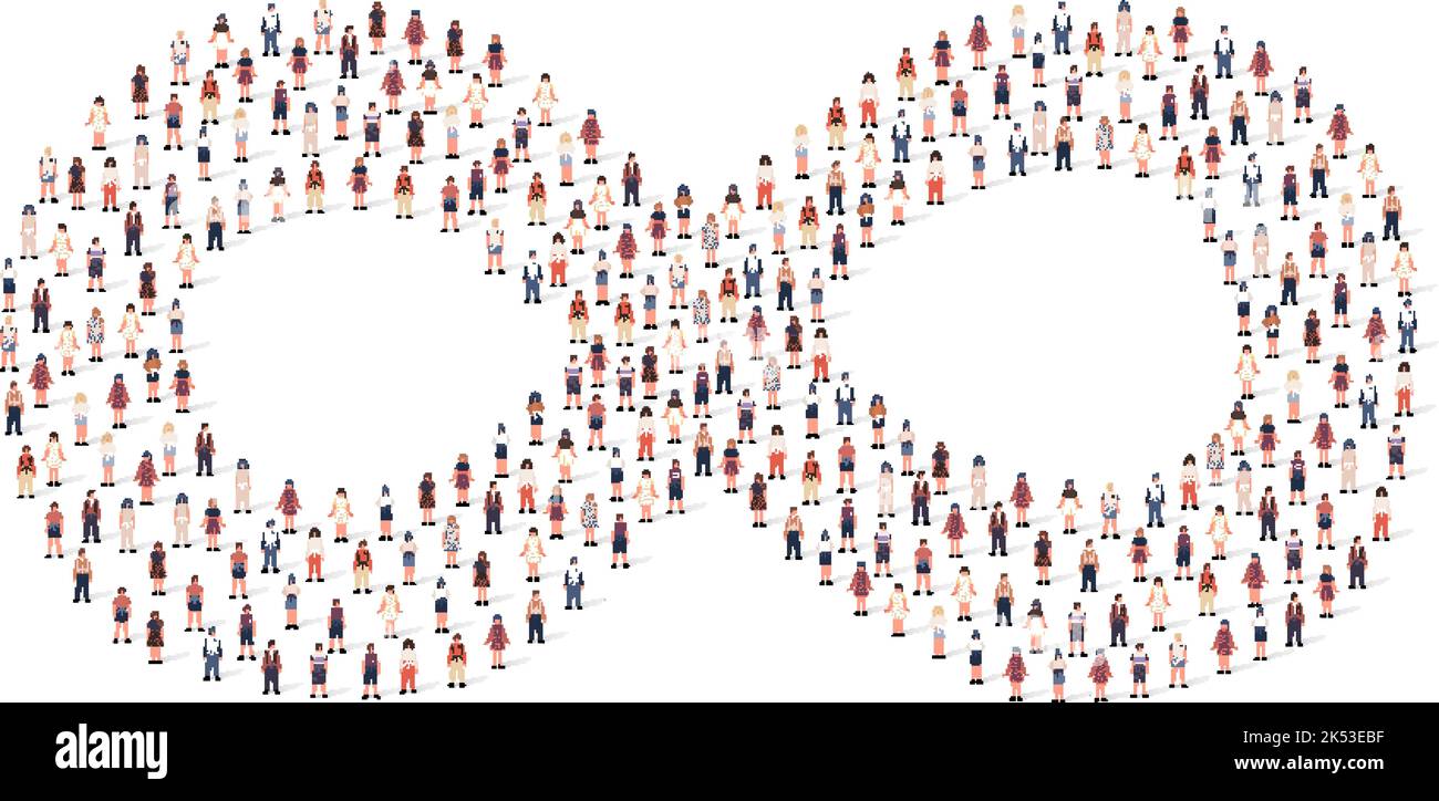 Large group of people silhouette crowded together in infinity shape ...