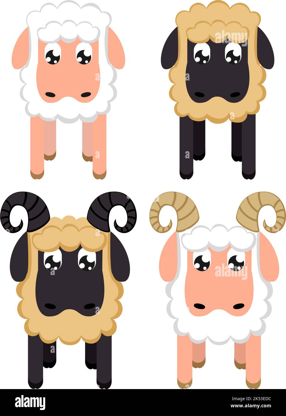 Geometric stylized sheep and ram set on white background Domestic ...