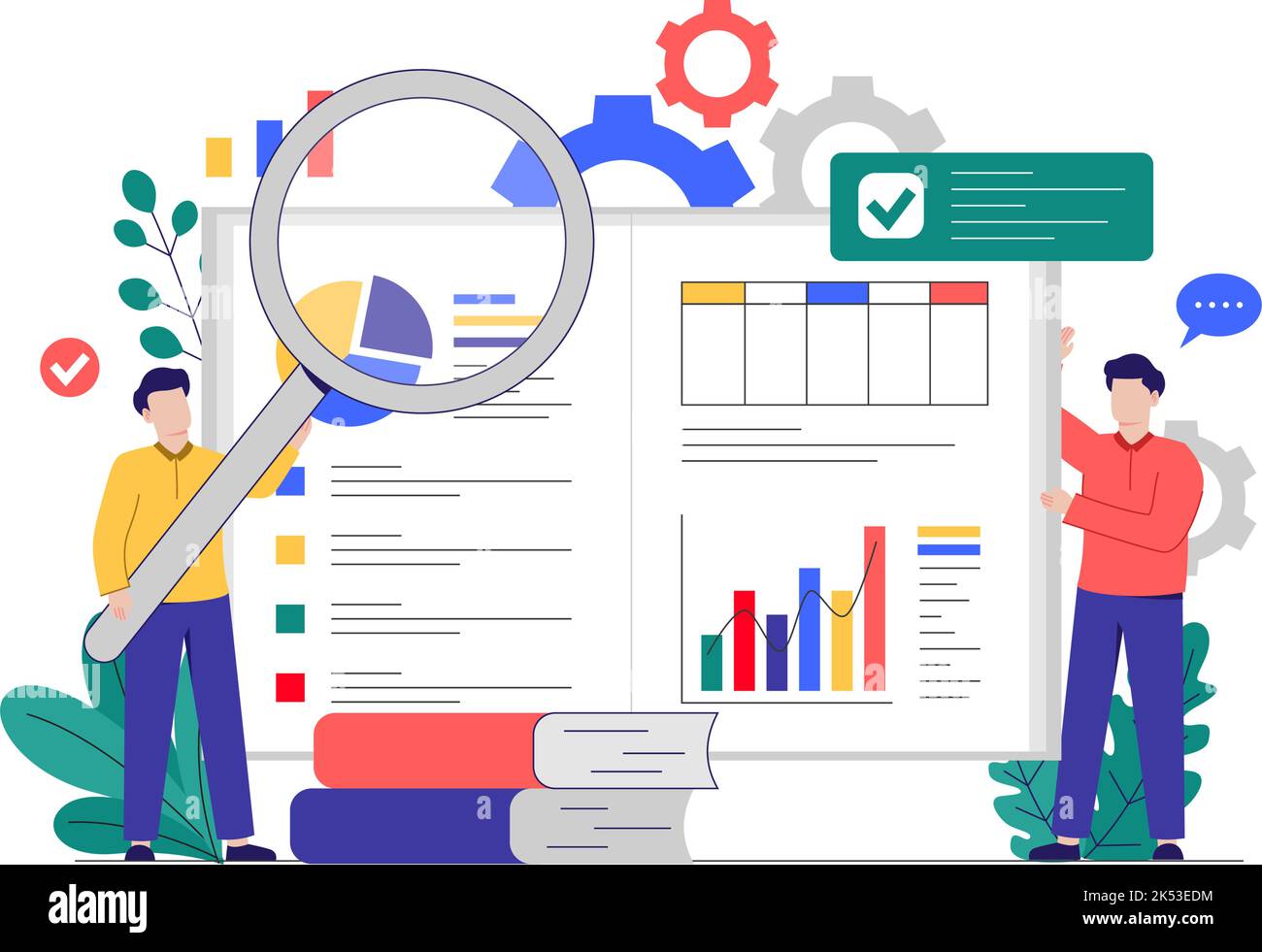 An illustration of project planning, cooperation, and workflow process concept with tiny people ...
