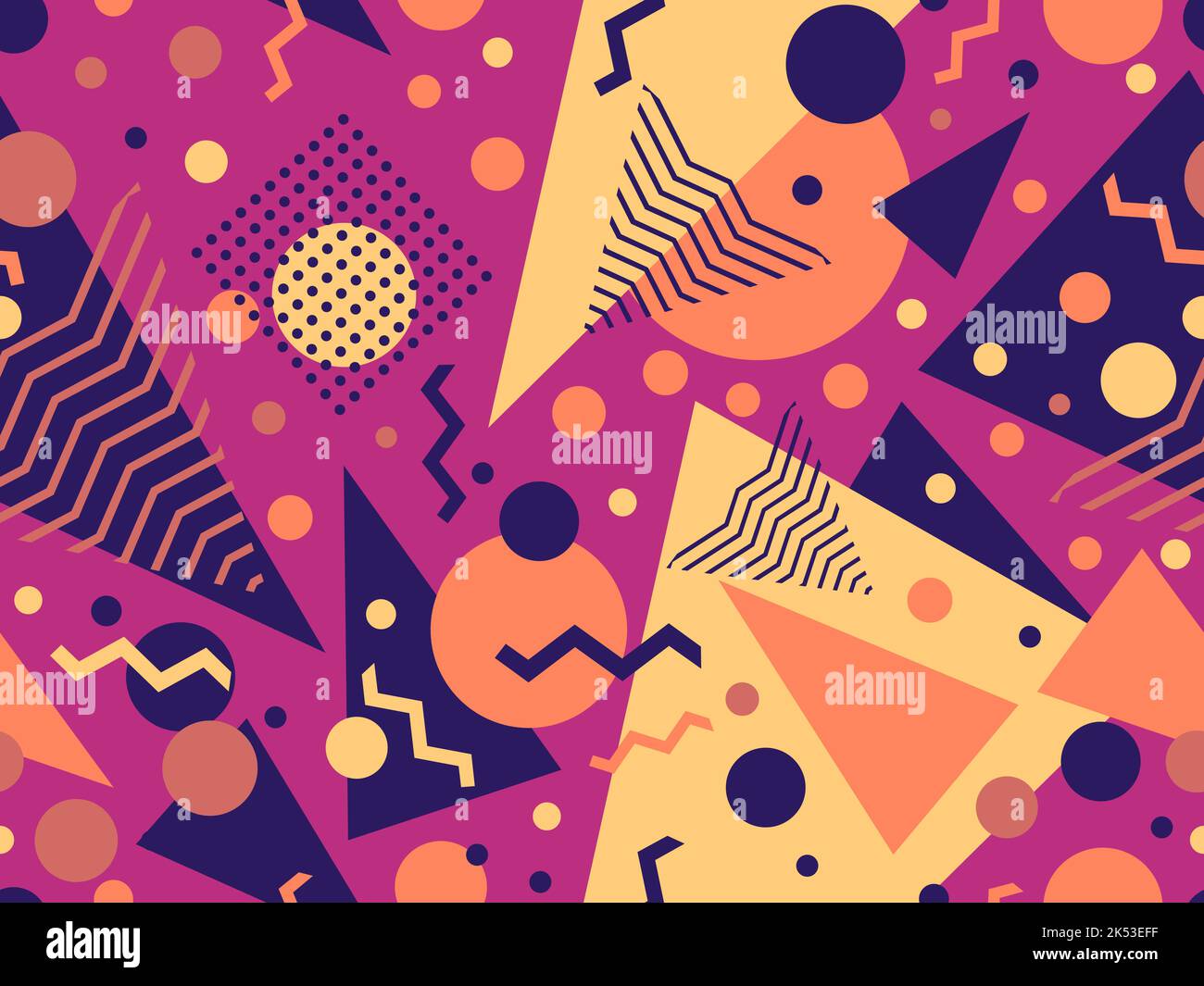 Seamless pattern with geometric shapes in 80s memphis style. Colorful ...