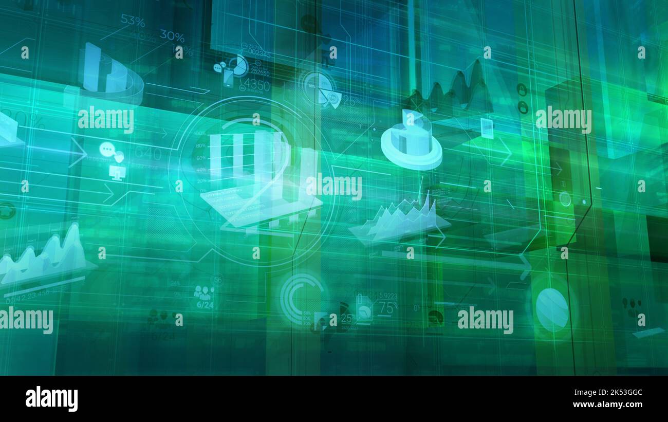 Virtual business space. Flying the camera in three-dimensional space that displays current ...