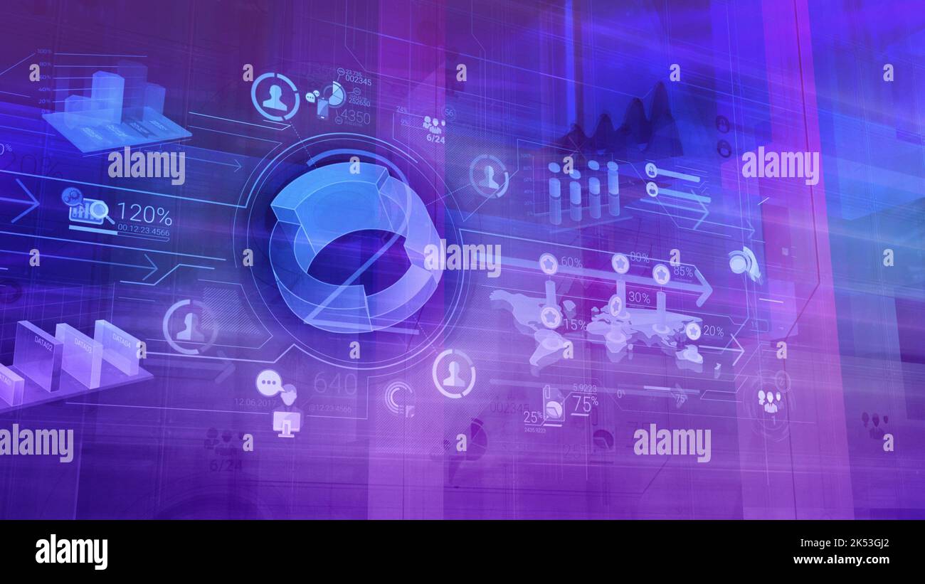 Flying through digital business space created by moving infographic and ...