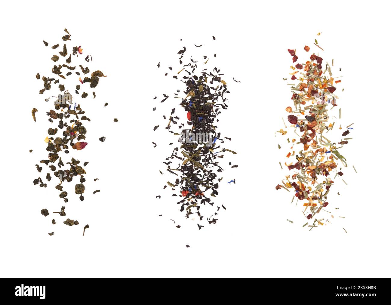 Falling dried tea leaves isolated on white background Stock Photo - Alamy