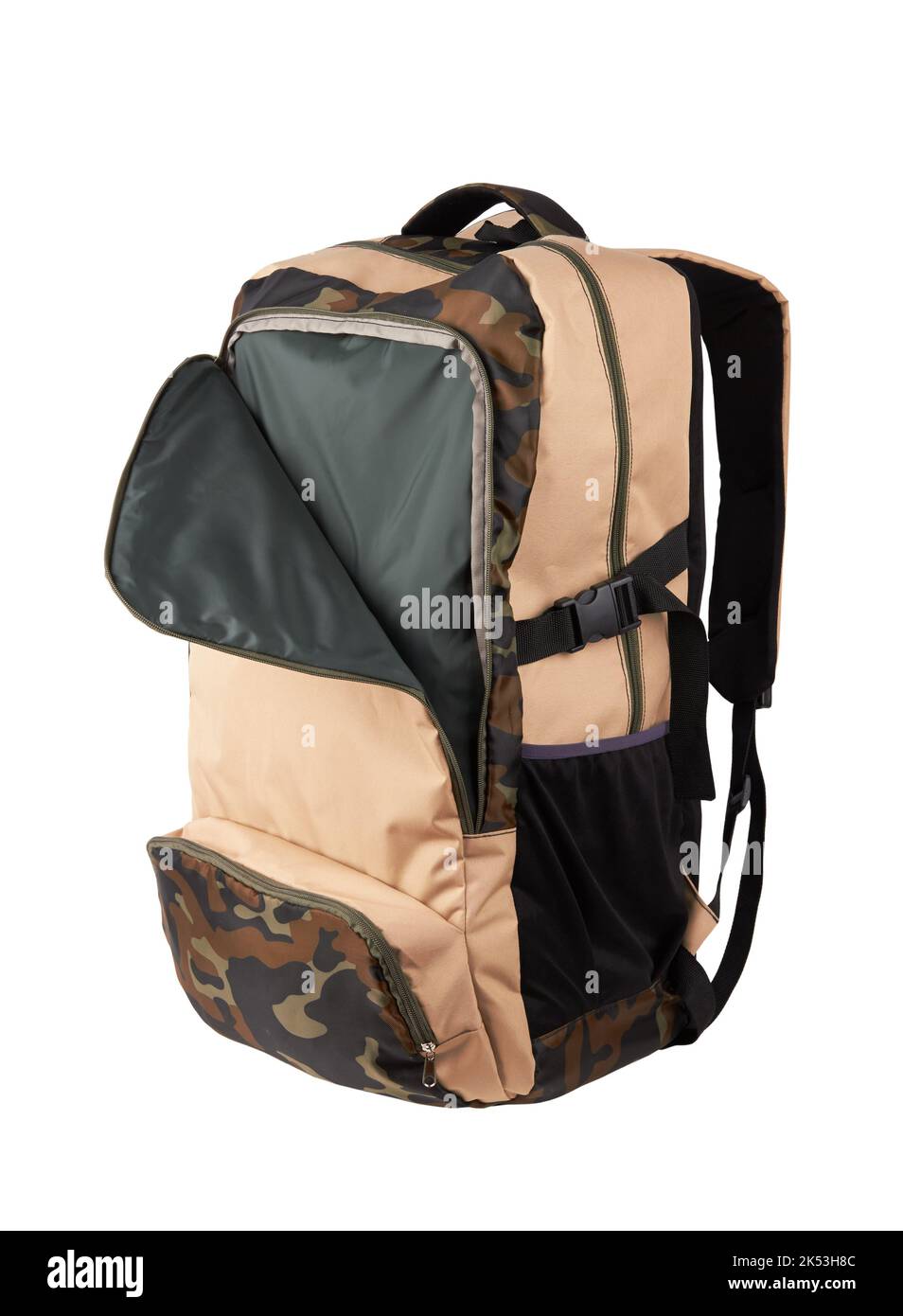 Backpack for forest isolated on white background Stock Photo - Alamy