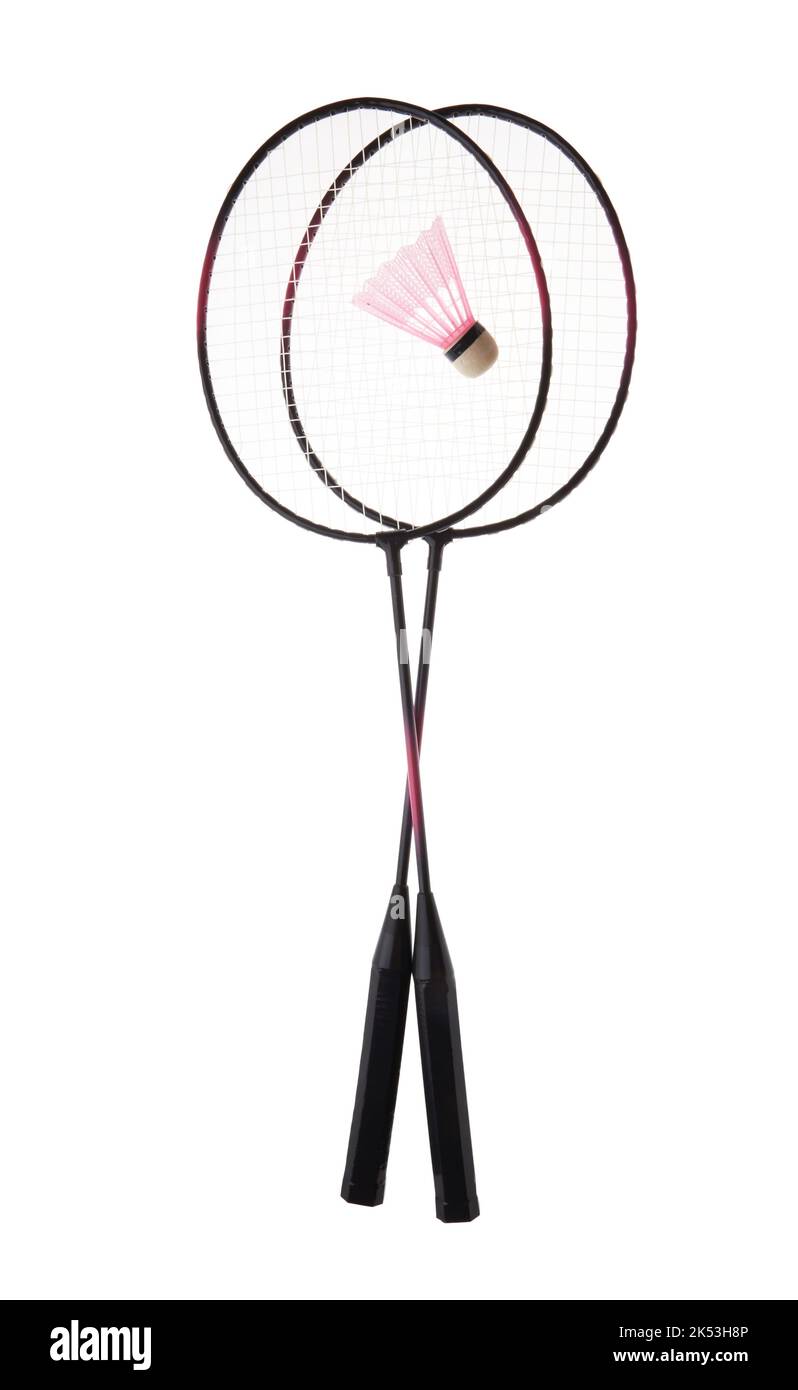 Badminton rackets and shuttlecock isolated on white background Stock ...