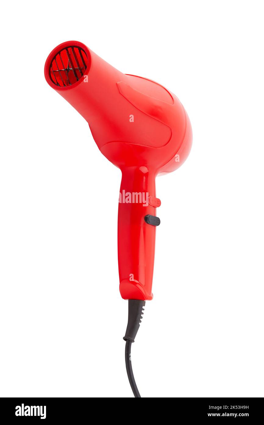 Red hair dryer isolated on a white background Stock Photo - Alamy