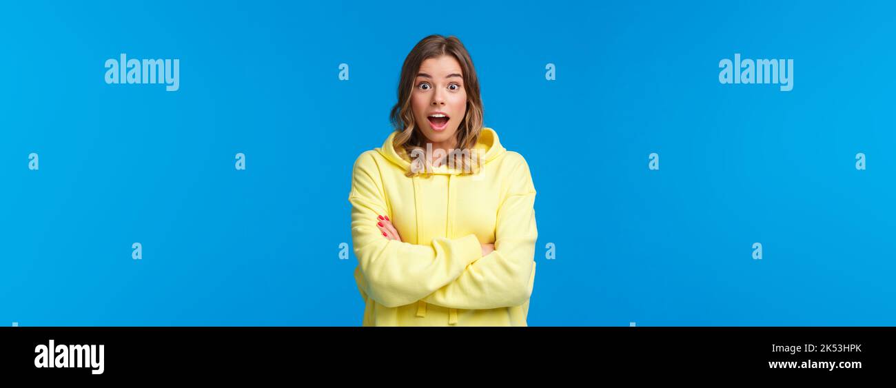 Really omg. Impressed and surprised blond woman react astonished ...