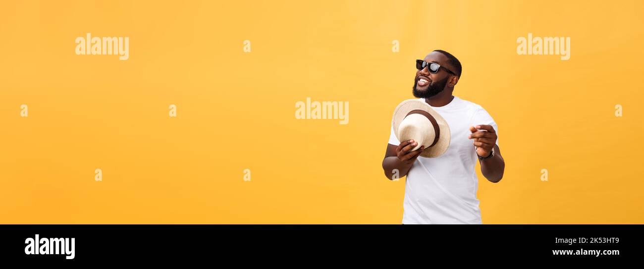 Young black man top dancing isolated on a yellow background Stock Photo ...