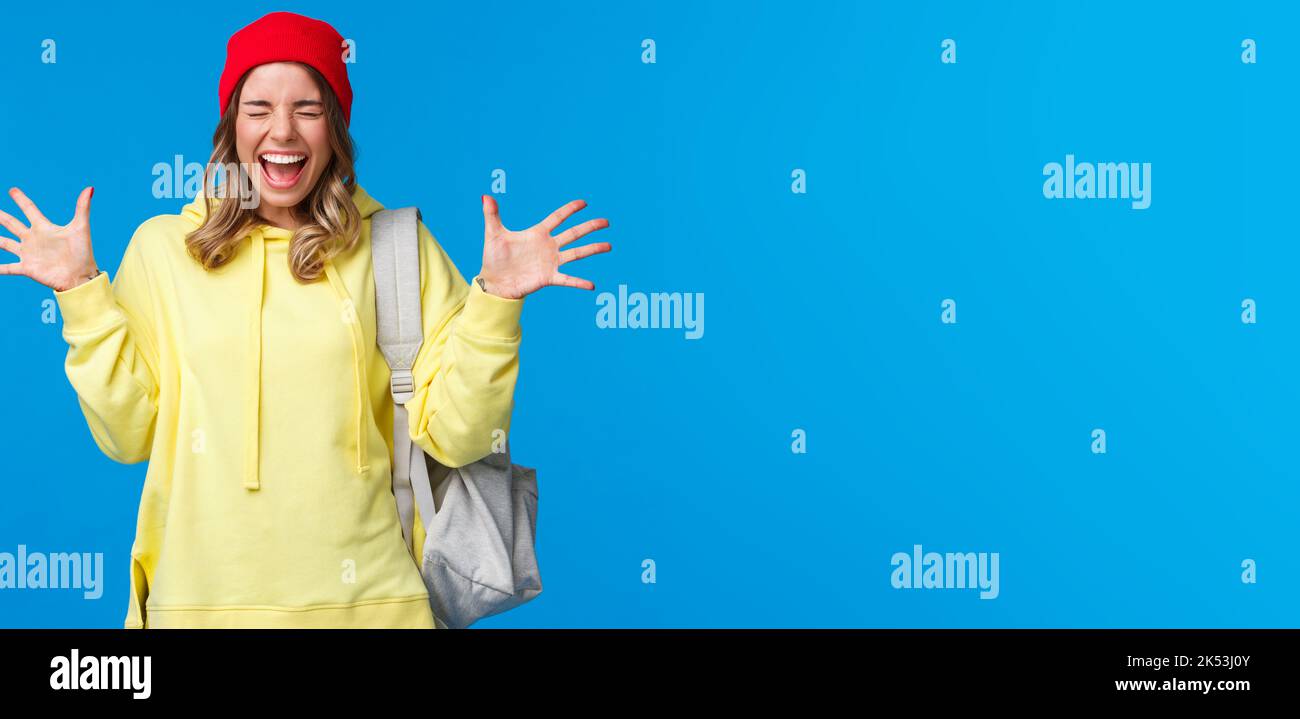 Carefree happy girl relieved finally classes are over and summer ...