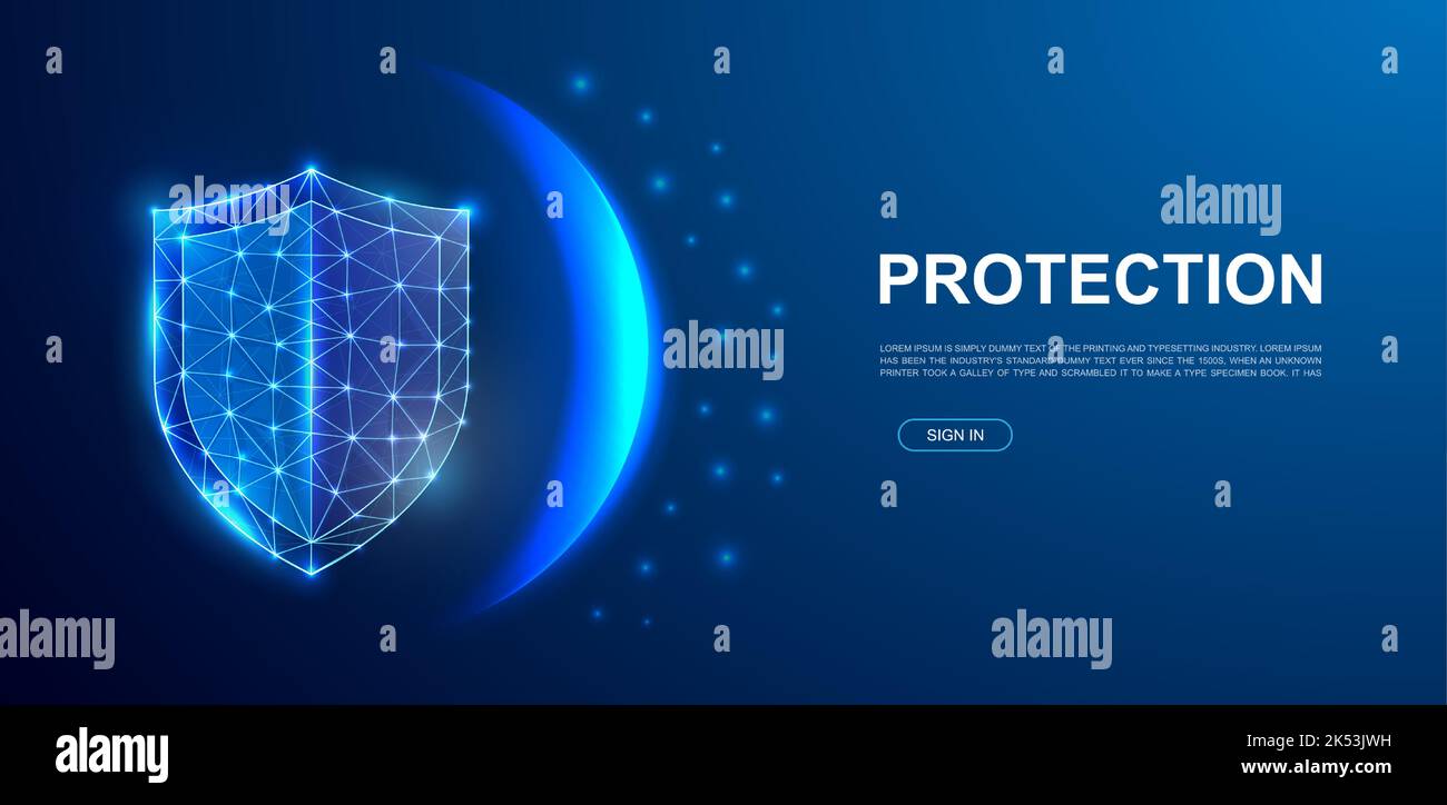 Shield 3d polygonal symbol for website template. Low poly Cyber ...