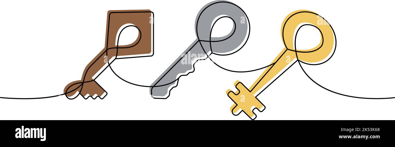 Set of Key one line colored continuous drawing. Home key continuous one ...