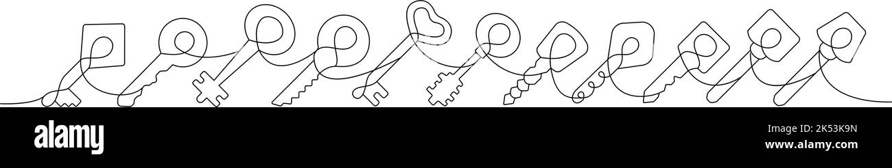 Set of Key one line continuous drawing. Home key continuous one line ...
