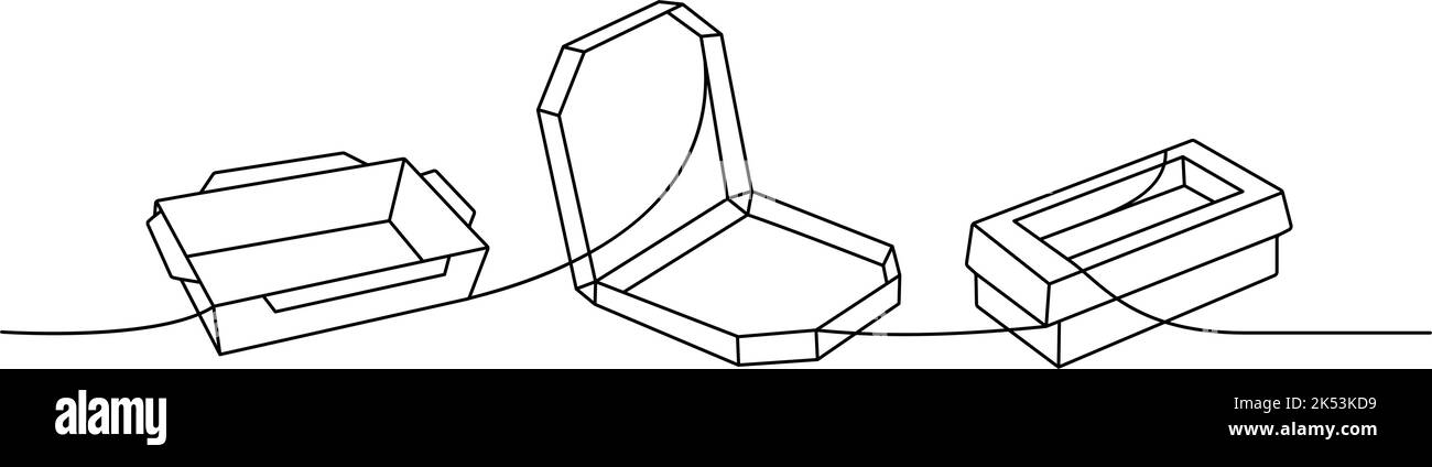 Set Of Takeaway Cardboard Boxes One Line Continuous Drawing Empty