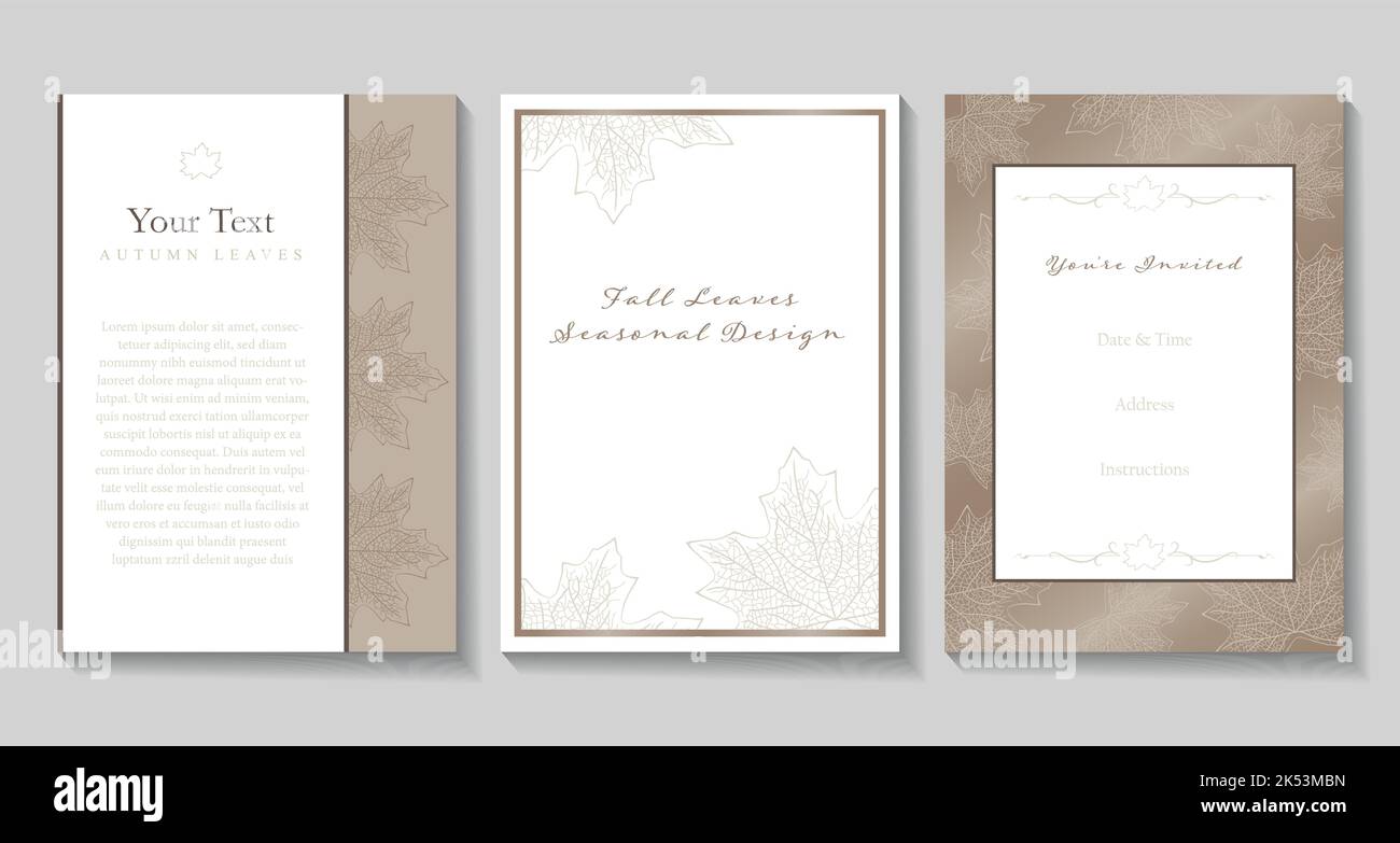 A set of autumn leaves invitation designs in nuetral tones Stock Vector ...
