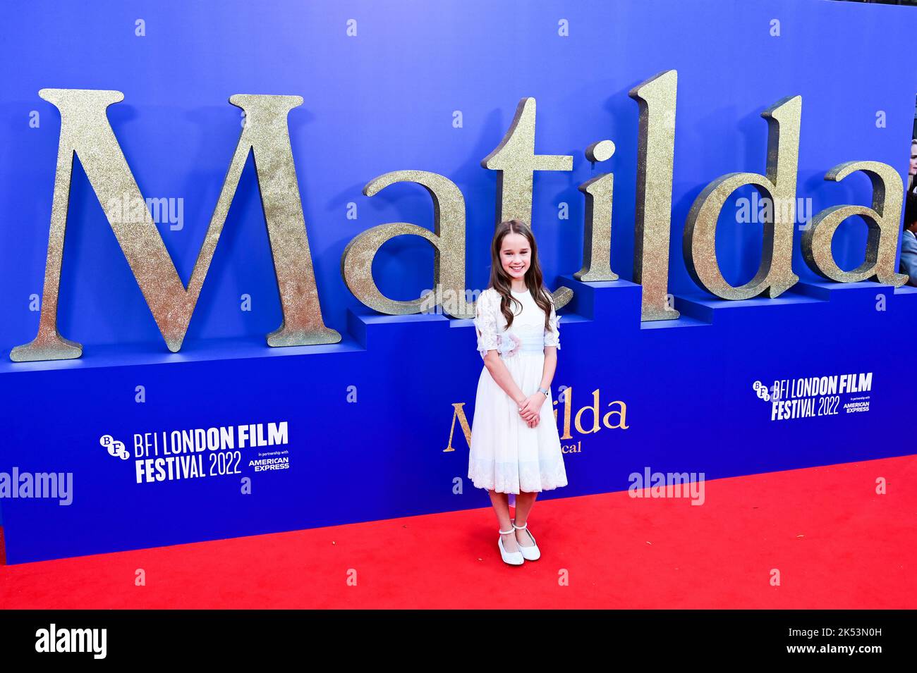 London, UK , 05/10/2022, Alisha Weir arrive at the Roald Dahl’s Matilda ...