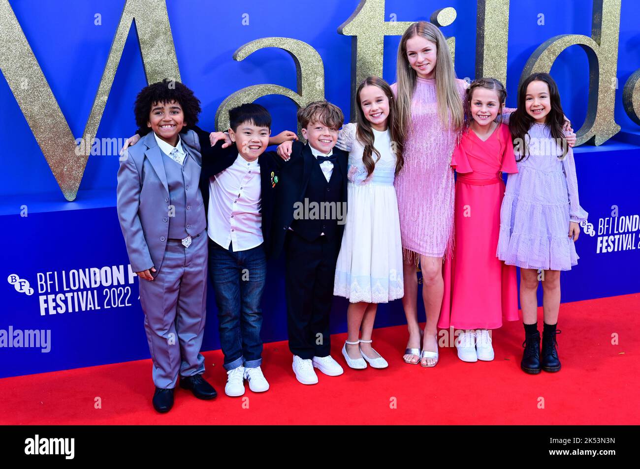 London, UK , 05/10/2022, Alisha Weir and her friends arrive at the ...