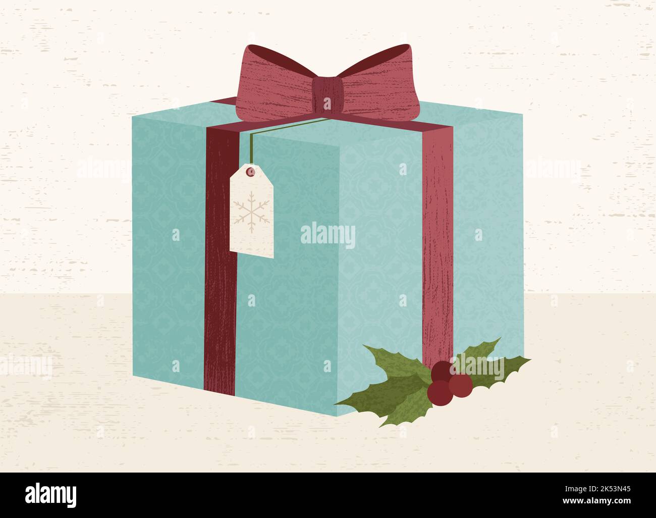 A pretty teal gift and bow in a cut paper style with textures Stock ...