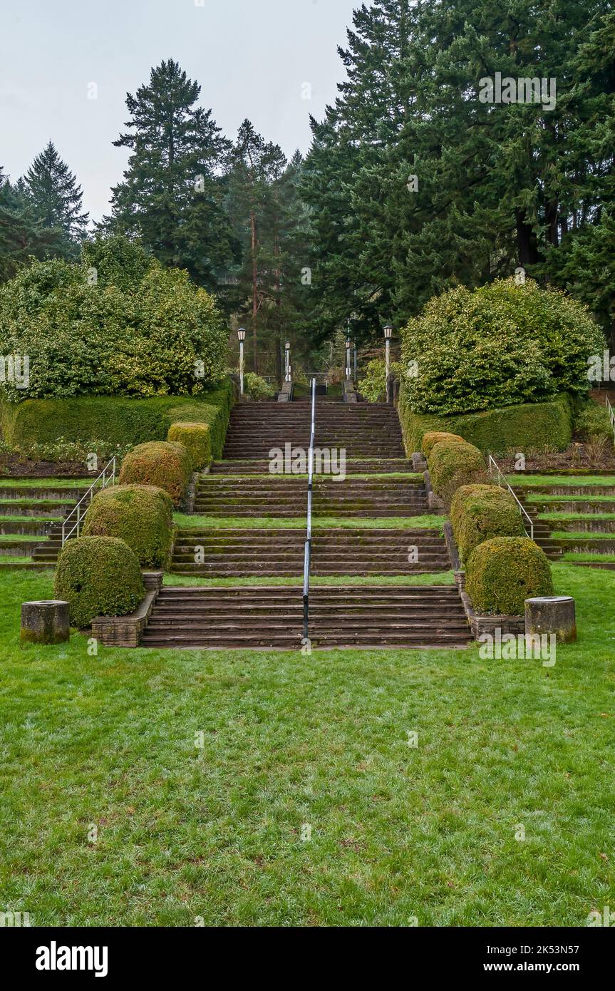 Stone stairs and landings at the International Rose Test Garden in ...