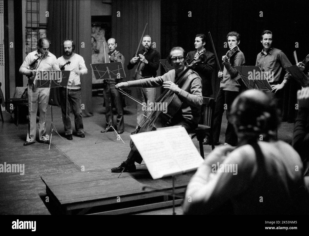 Italian cellist Antonio Janigro rehearsing with the Camerata Bariloche ...