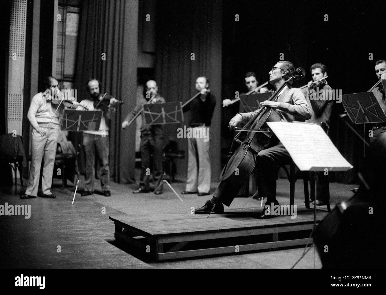 Italian cellist Antonio Janigro rehearsing with the Camerata Bariloche ...