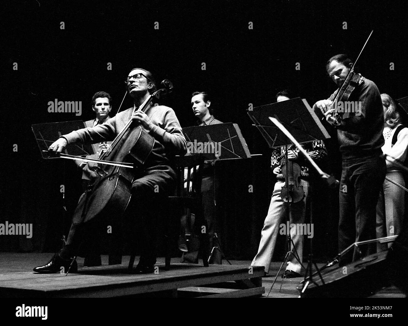 Italian cellist Antonio Janigro rehearsing with the Camerata Bariloche ...