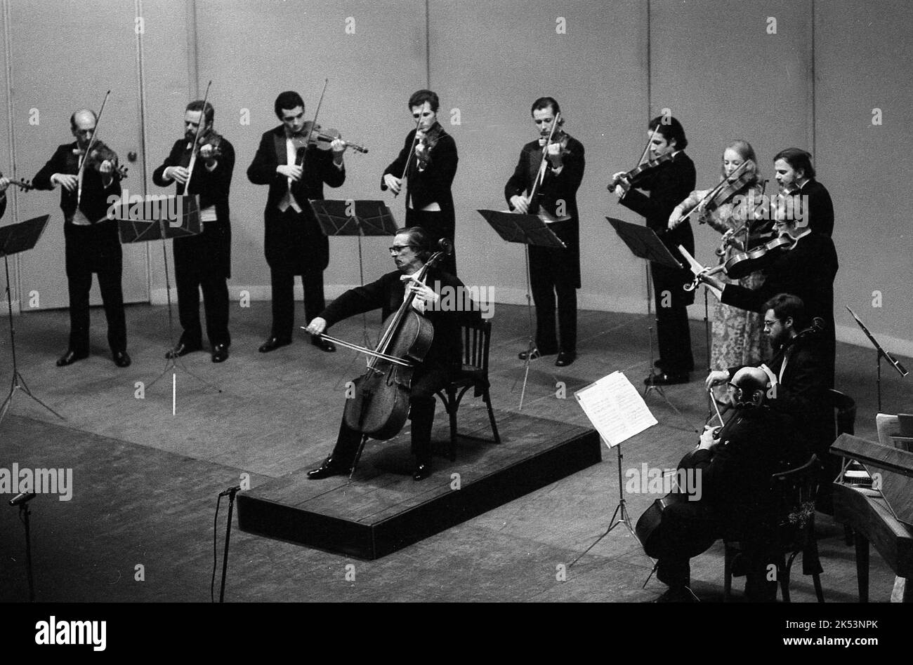 Italian cellist Antonio Janigro rehearsing with the Camerata Bariloche ...