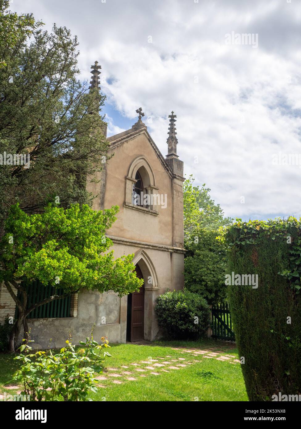 A vertical shot of a small church in Catalonia Stock Photo - Alamy