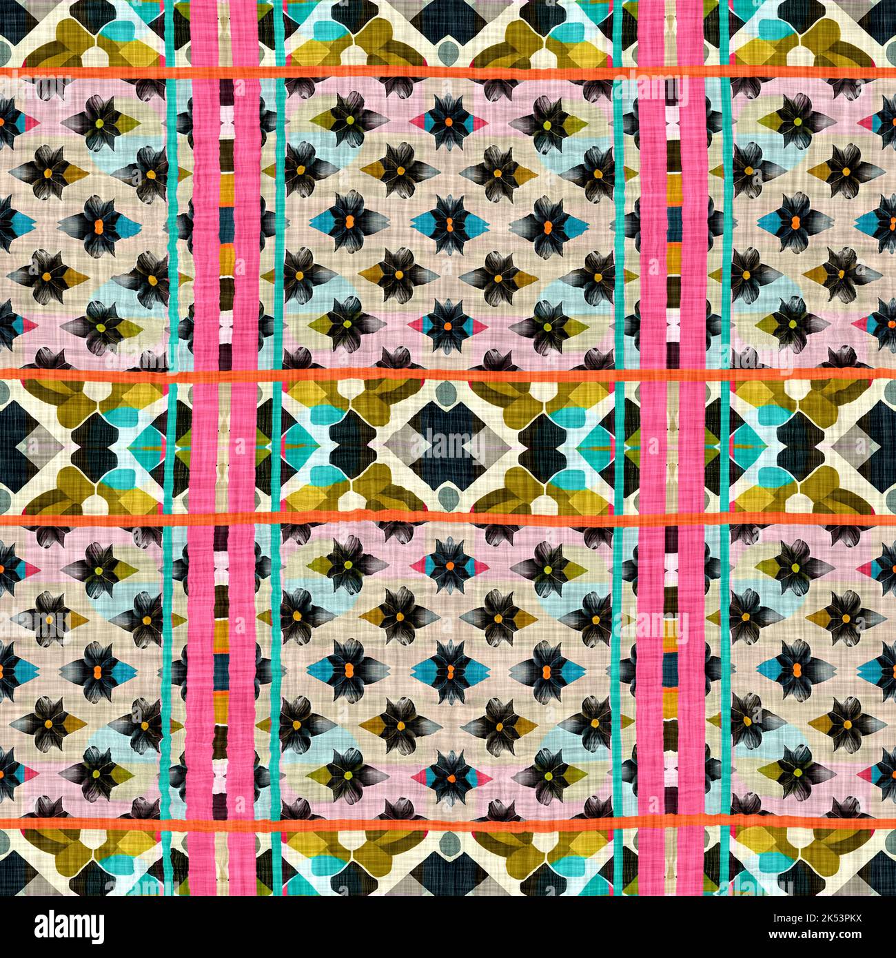 Kitsch pattern geometric retro design in seamless background. Trendy ...