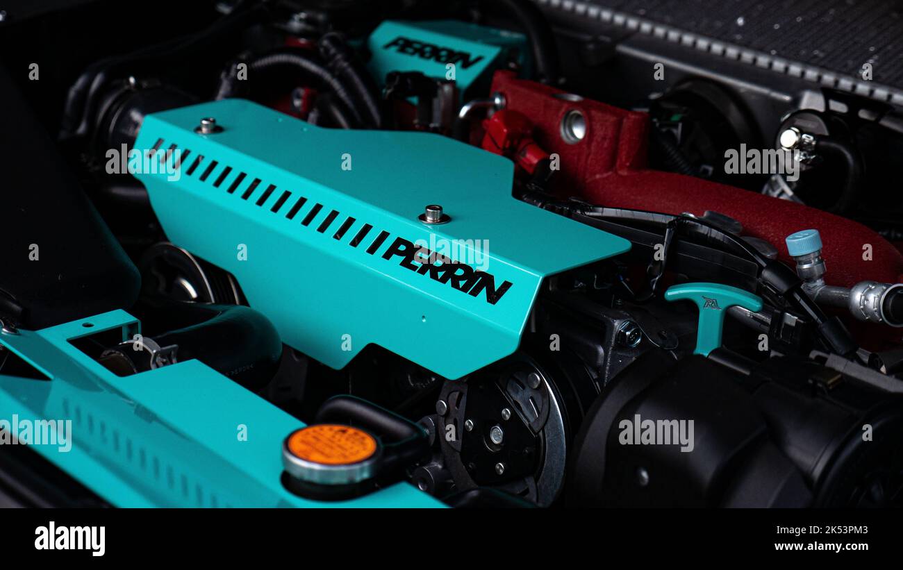 A close-up view of the Perrin engine bay - automobile technology Stock ...