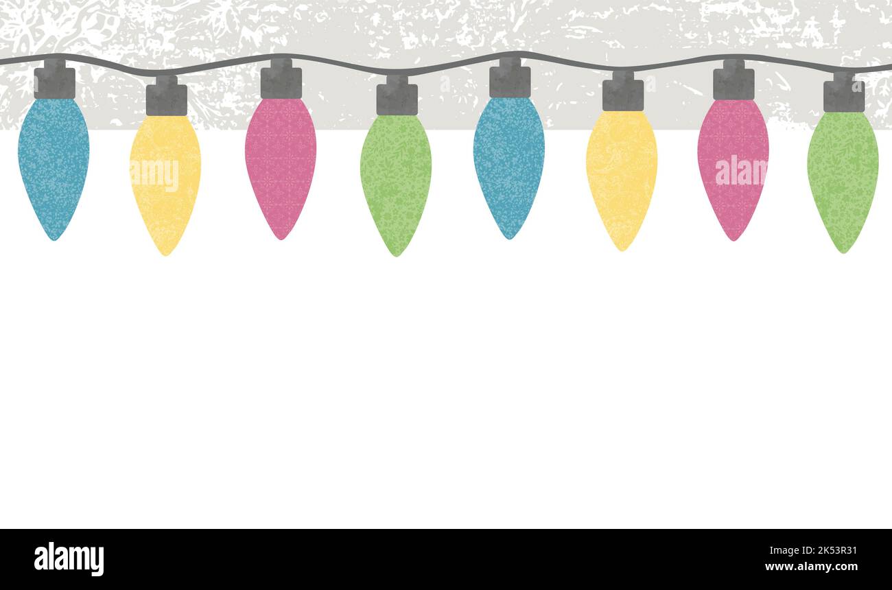 A string of colored Christmas lights in a cut paper style with textures ...