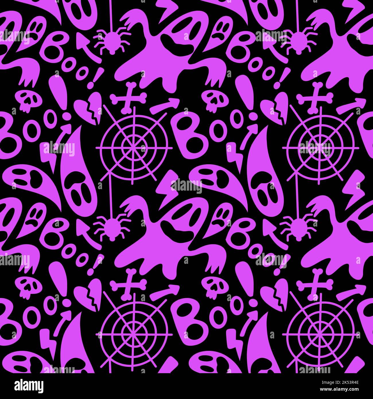 Halloween ghost seamless cartoon spider and web and skulls pattern for ...