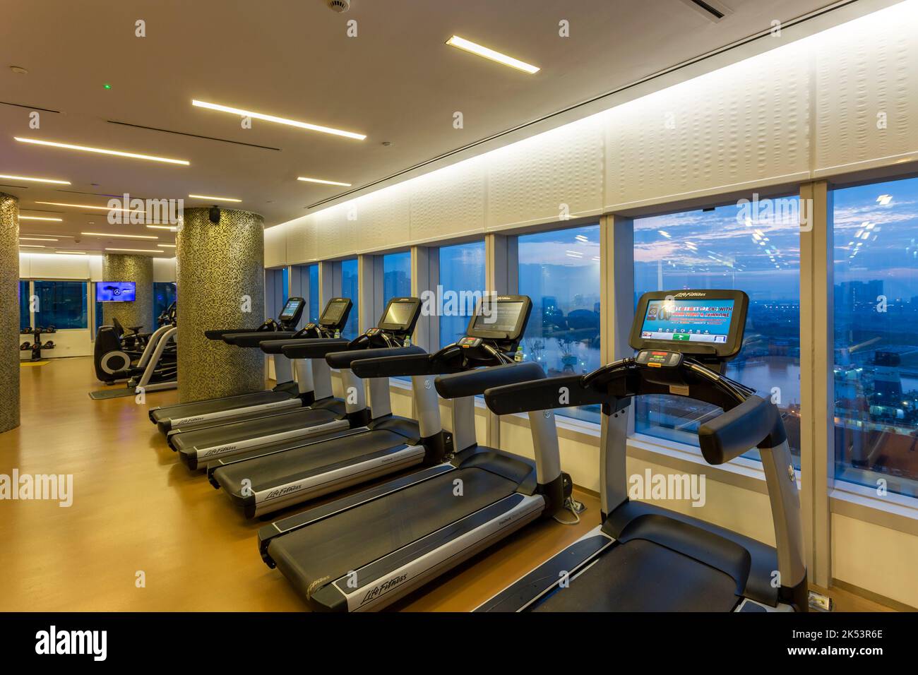 Hanoi, Vietnam - January 22, 2018: Interior view of the fitness center ...