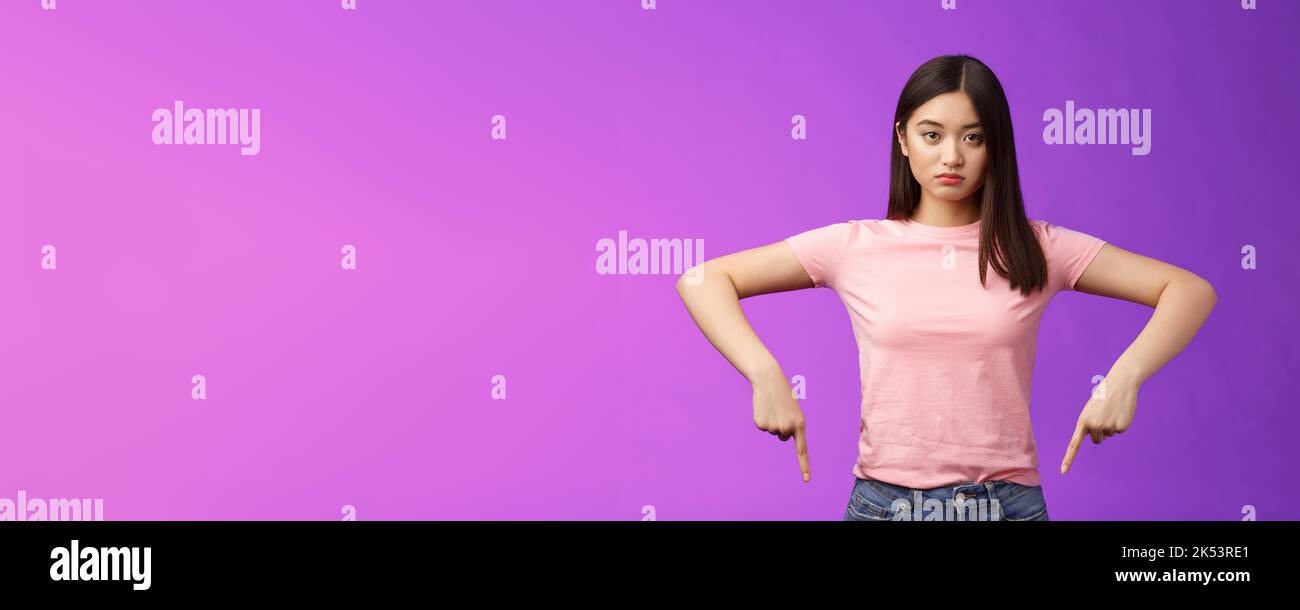 Serious-looking upset insecure asian female fighting stop cruel animal ...