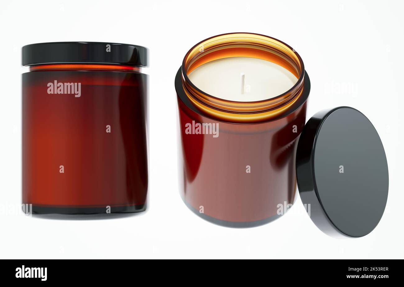 Aroma candle in brown glass jar with cotton wick and yellow gold lid 3D ...