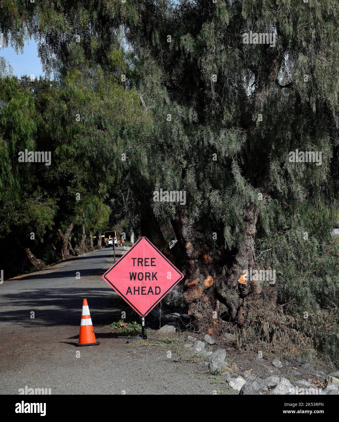 tree work ahead sign on the Alameda Creek Trail in Union City ...