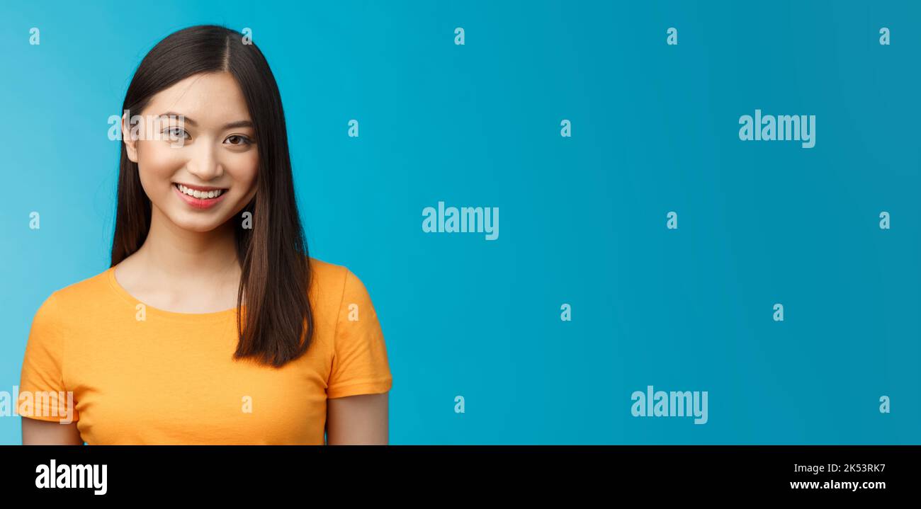 Close-up charming attractive asian girl pure clean skin condition ...