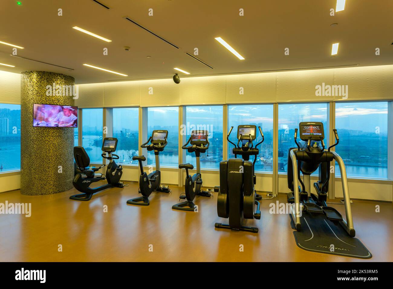 Hanoi, Vietnam - January 22, 2018: Interior view of the fitness center ...