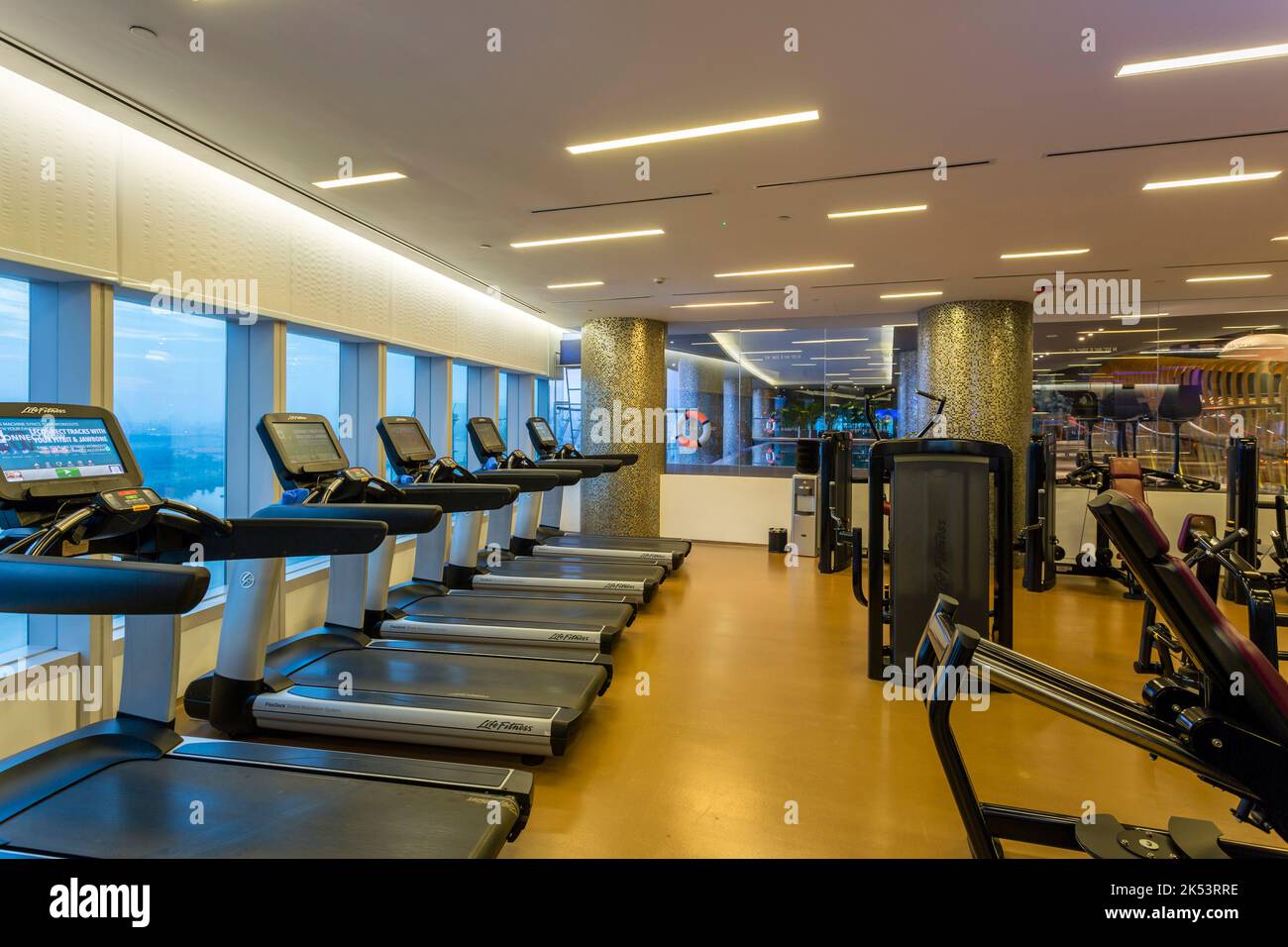 Hanoi, Vietnam - January 22, 2018: Interior view of the fitness center ...