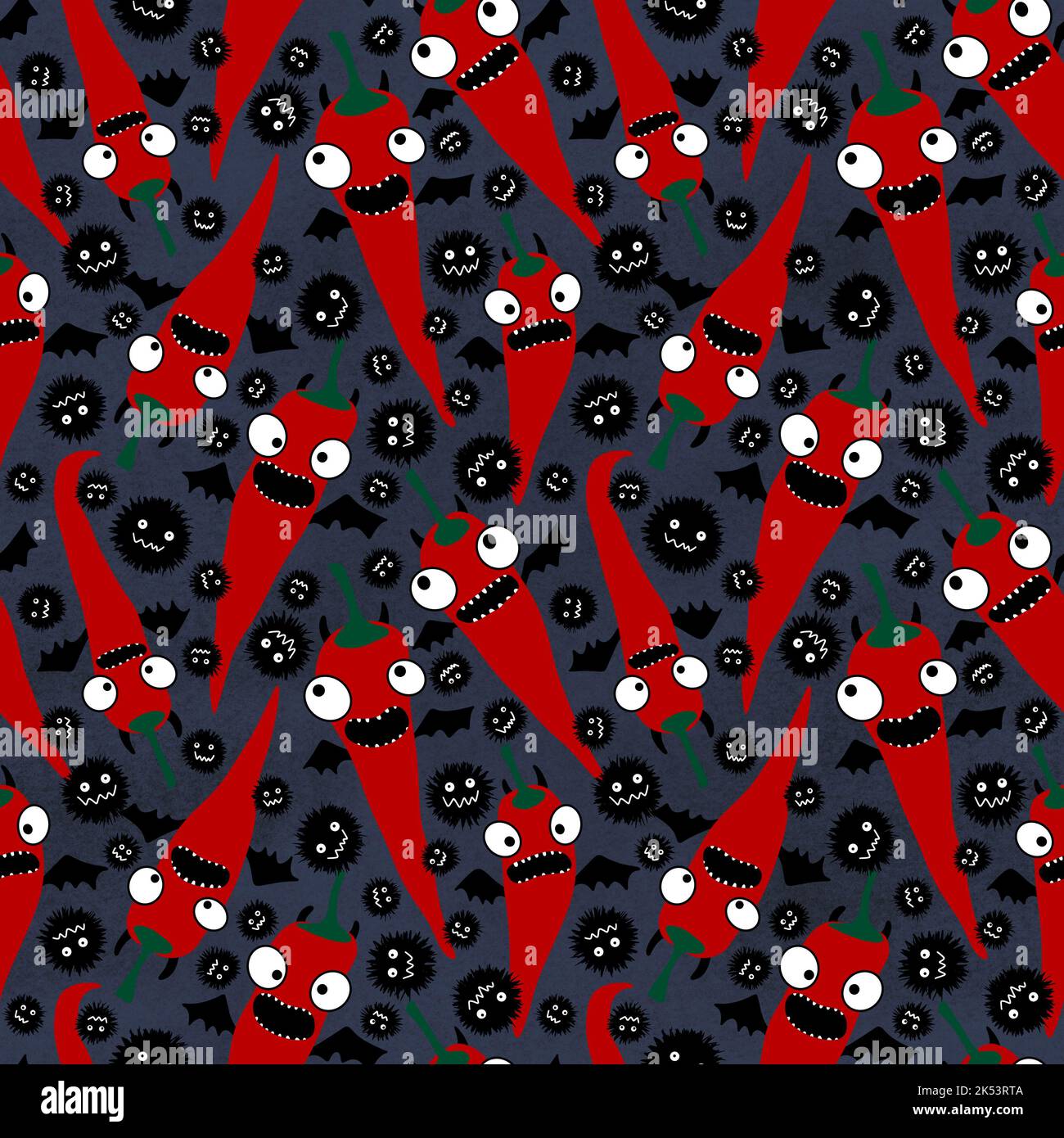 Cartoon vegetable seamless vampire Halloween red hot pepper pattern for ...