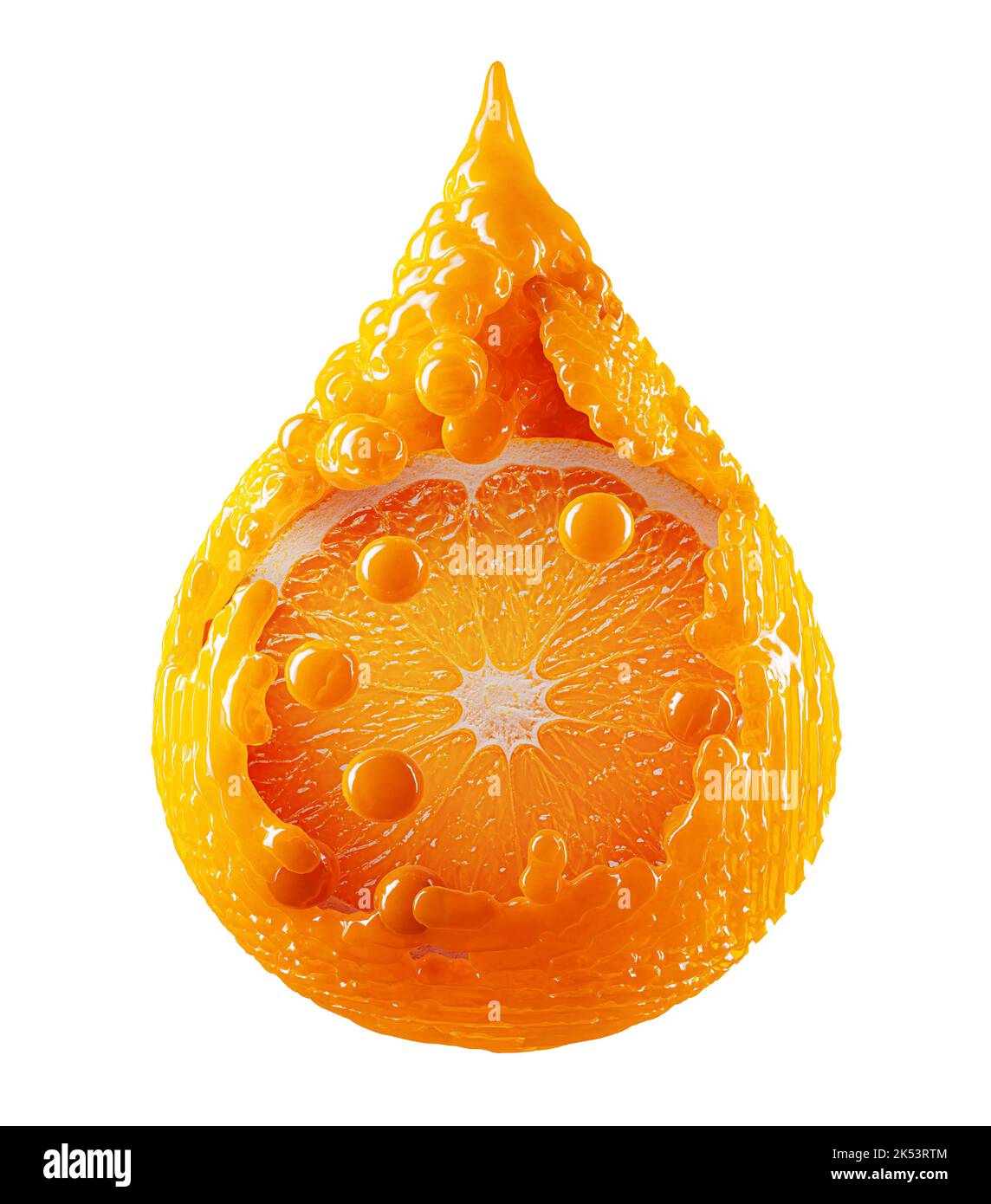 orange in juice splashing in the shape of drop with clipping path on a ...