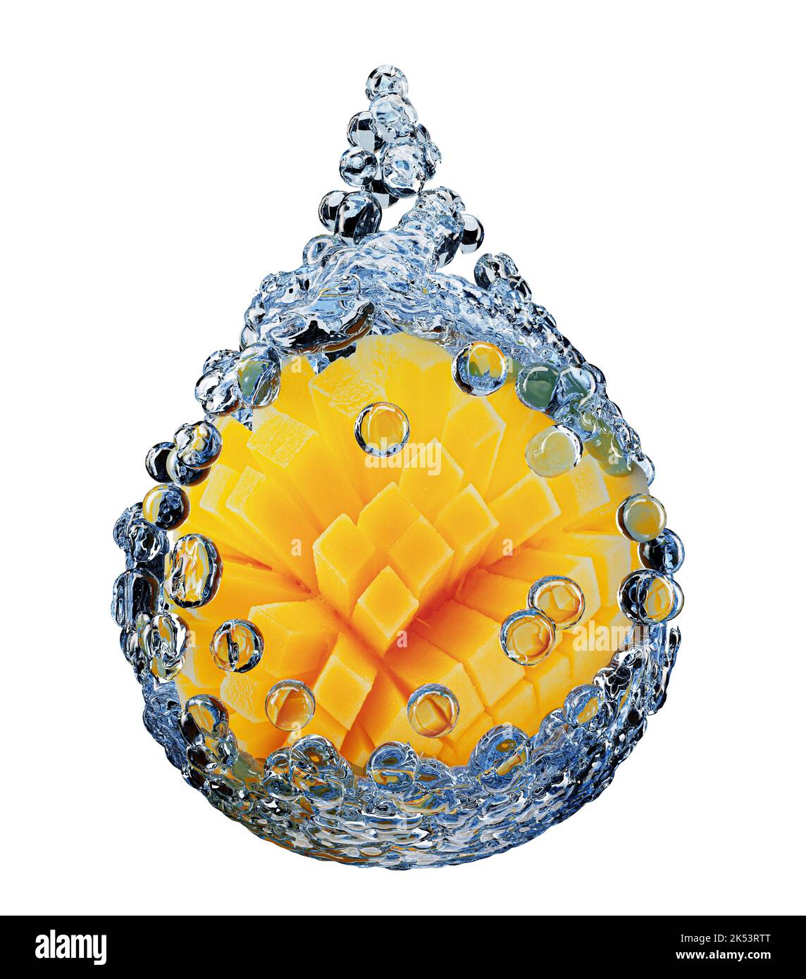 mango in water splashing in the shape of drop with clipping path on a ...
